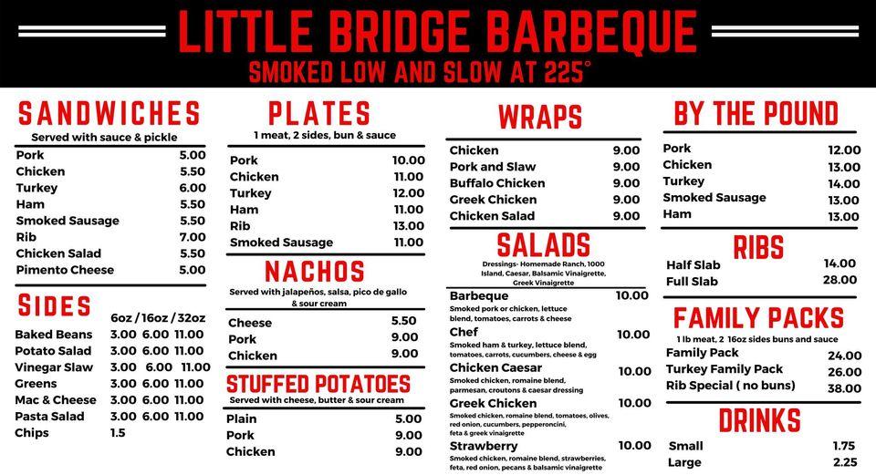 Menu at Little Bridge Marina LLC BBQ, Rainbow City