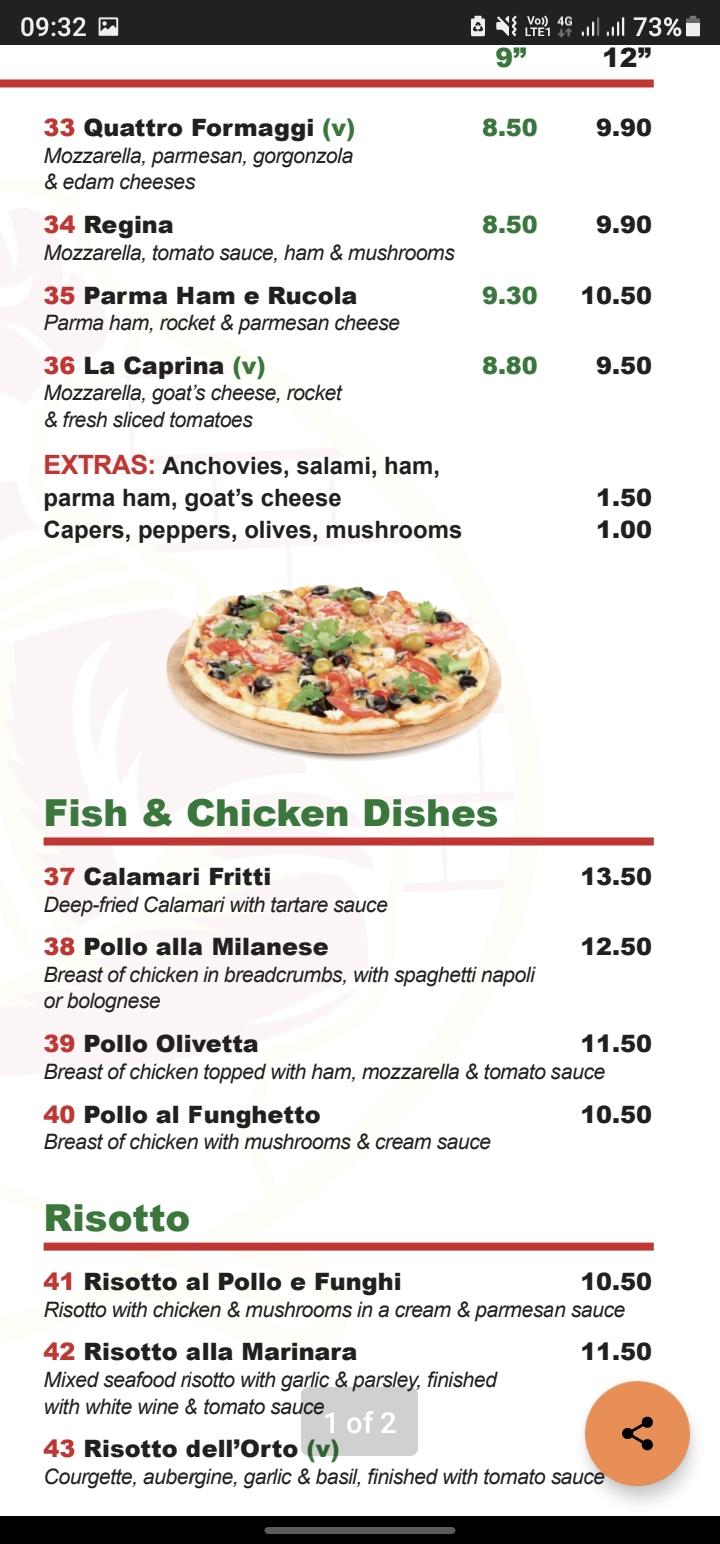 Menu at Olivetta Pizzeria, Enfield, 122 Lavender Hill