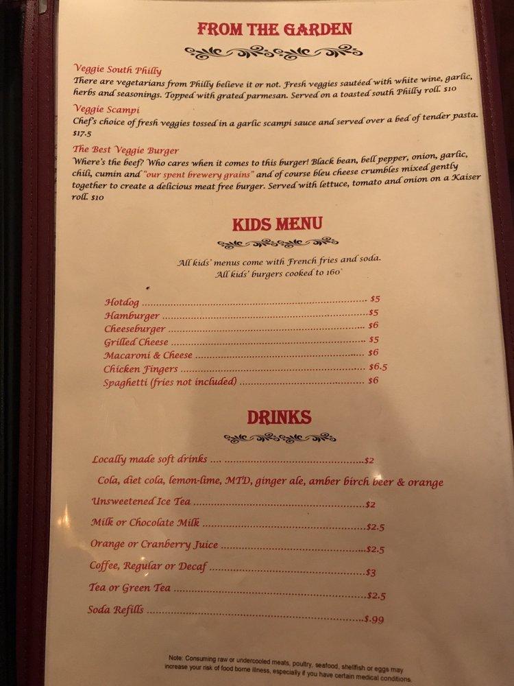 Menu at Wellsboro House restaurant, Wellsboro, 34 Charleston St