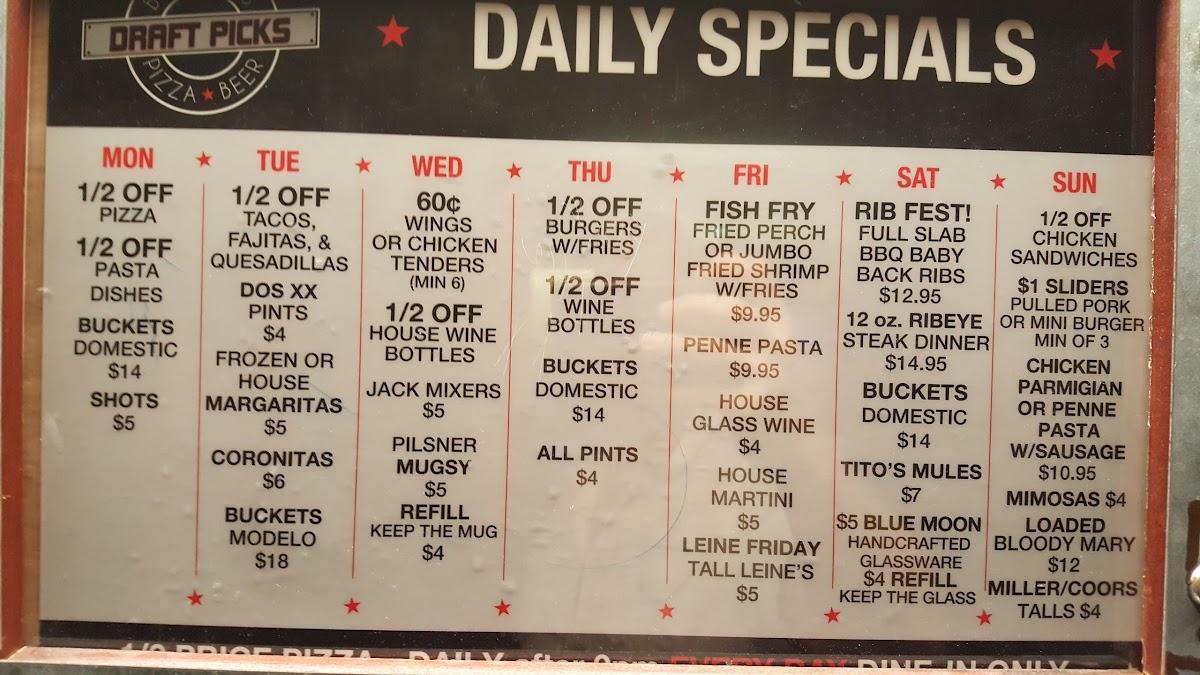 Menu at Draft Picks Burgers * Pizza * Beer pub & bar, Mount Prospect