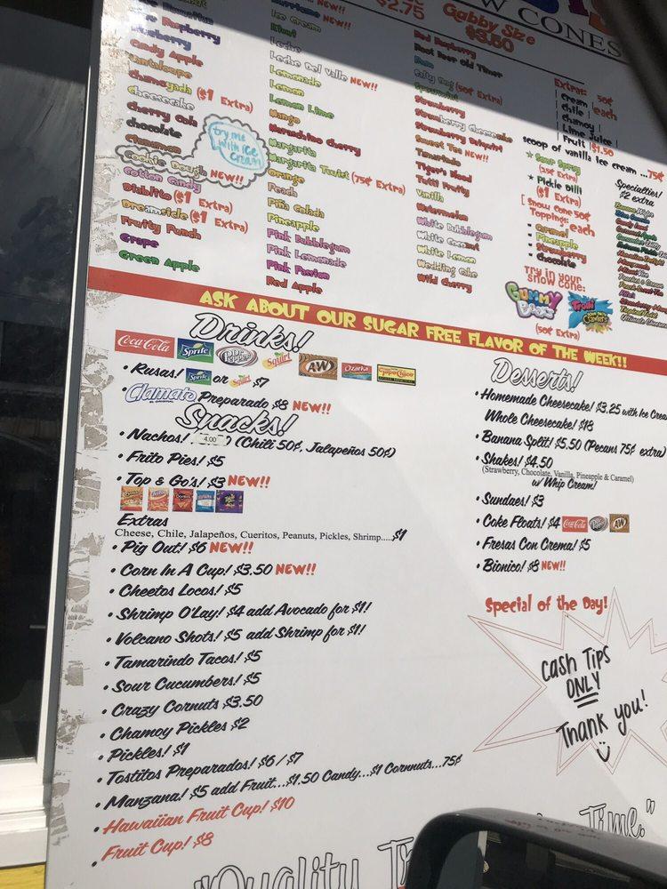 Menu at Gabby's Snow Cones desserts, Rosenberg