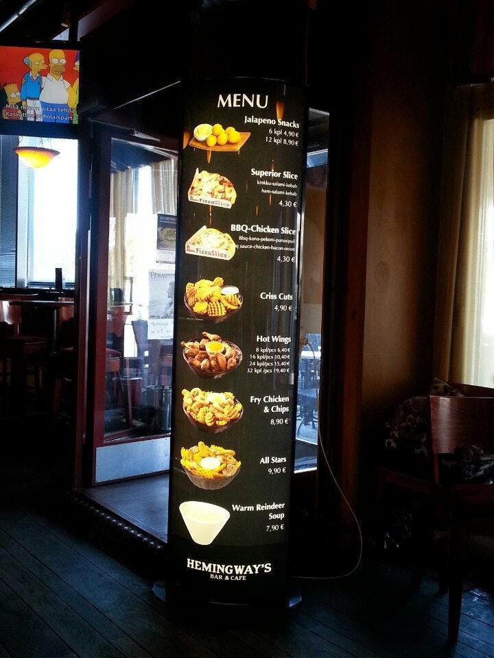Menu at Hemingway's pub & bar, Helsinki, Turunlinnantie 6