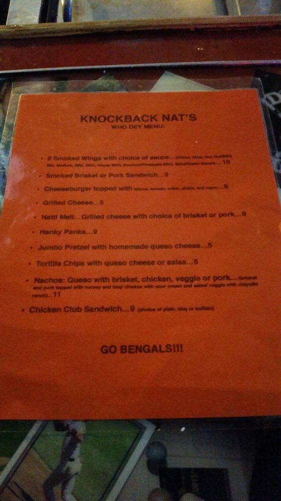 Menu at Knockback Nats pub & bar, Cincinnati