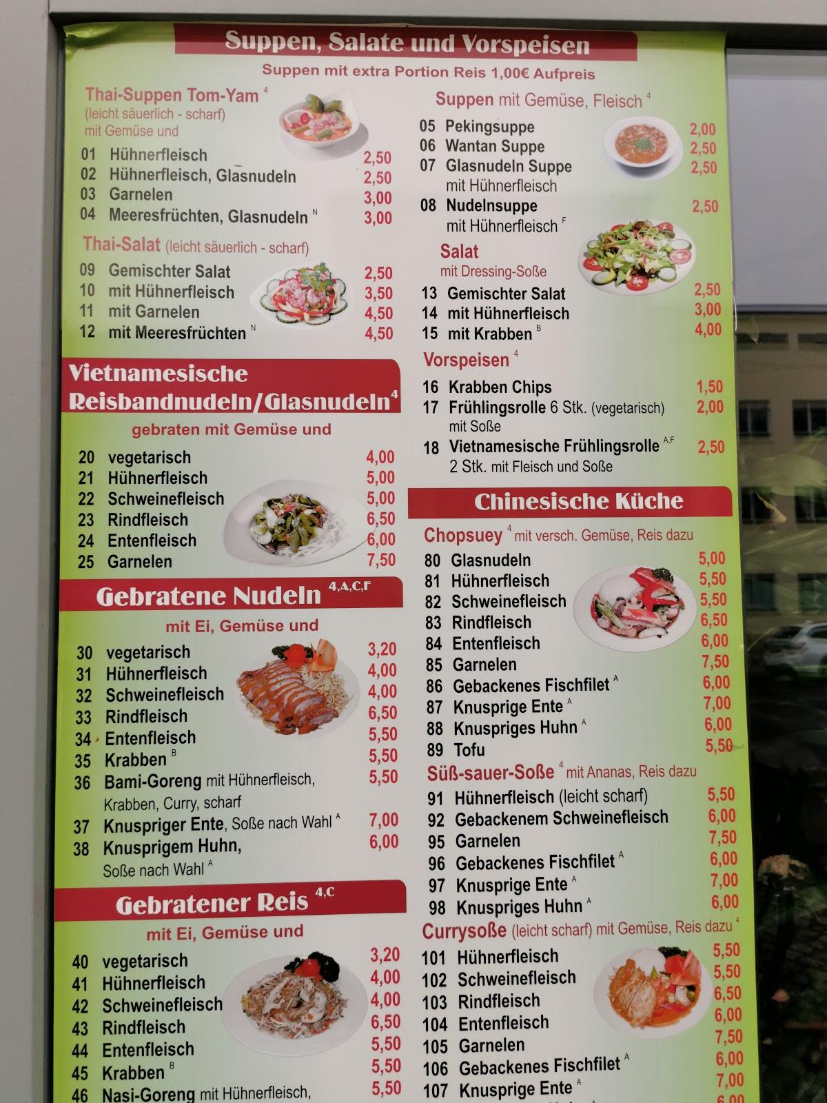 Menu at Asia Hoang restaurant, Dresden