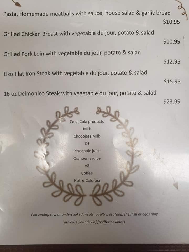 Menu at Barn, Eagles Mere
