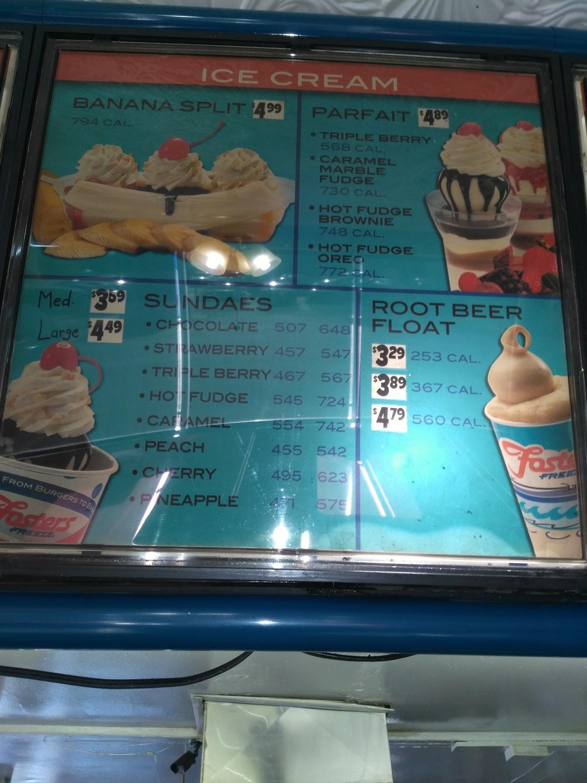 Menu at Fosters Freeze restaurant, Manteca