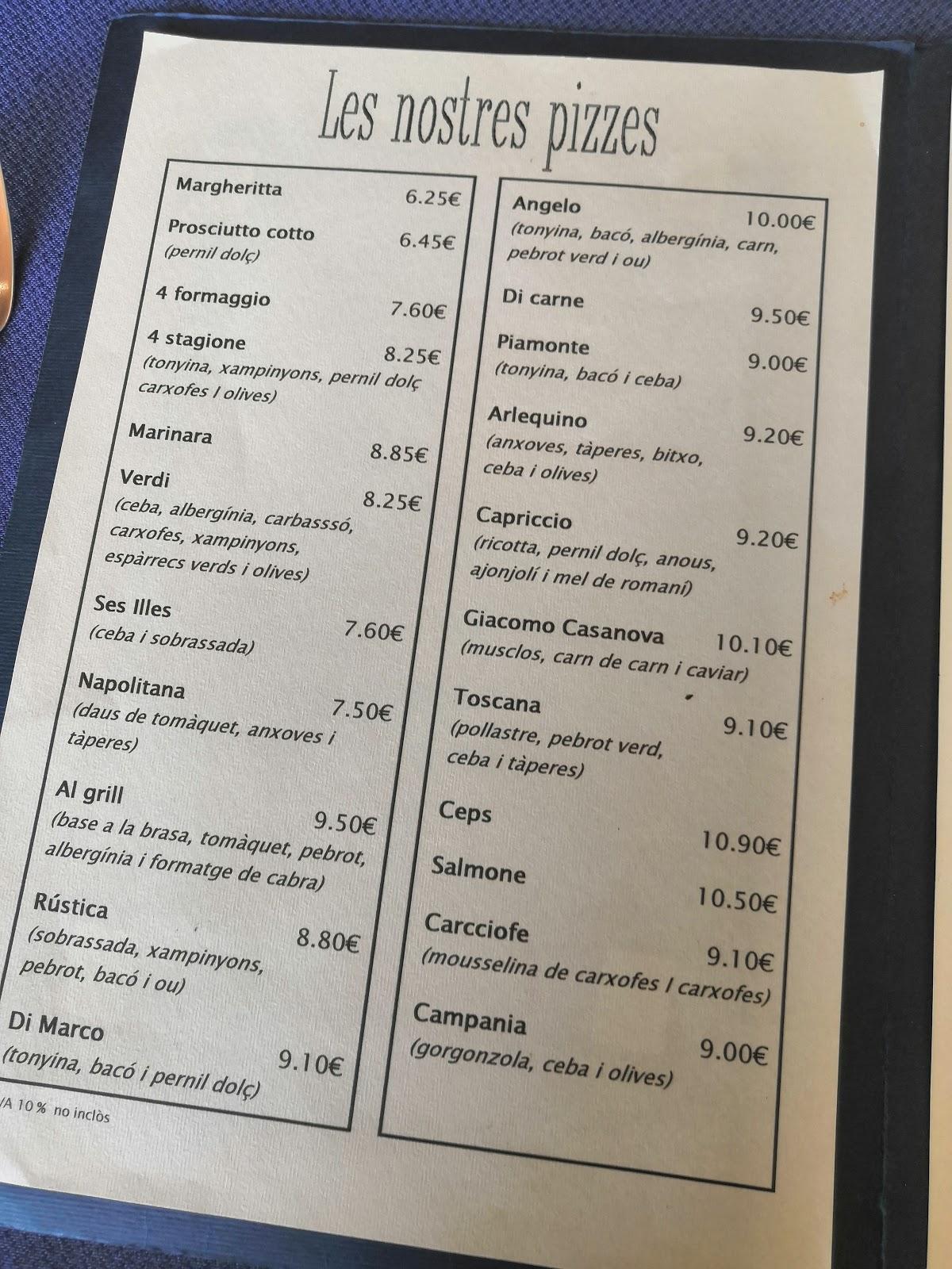 Menu at La Vinya cafe, Artés