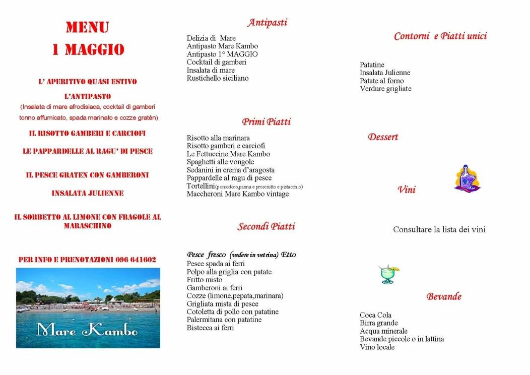 Menu da Mare Kambo ristorante, Fiumefreddo Sicilia, Lungomare Cottone