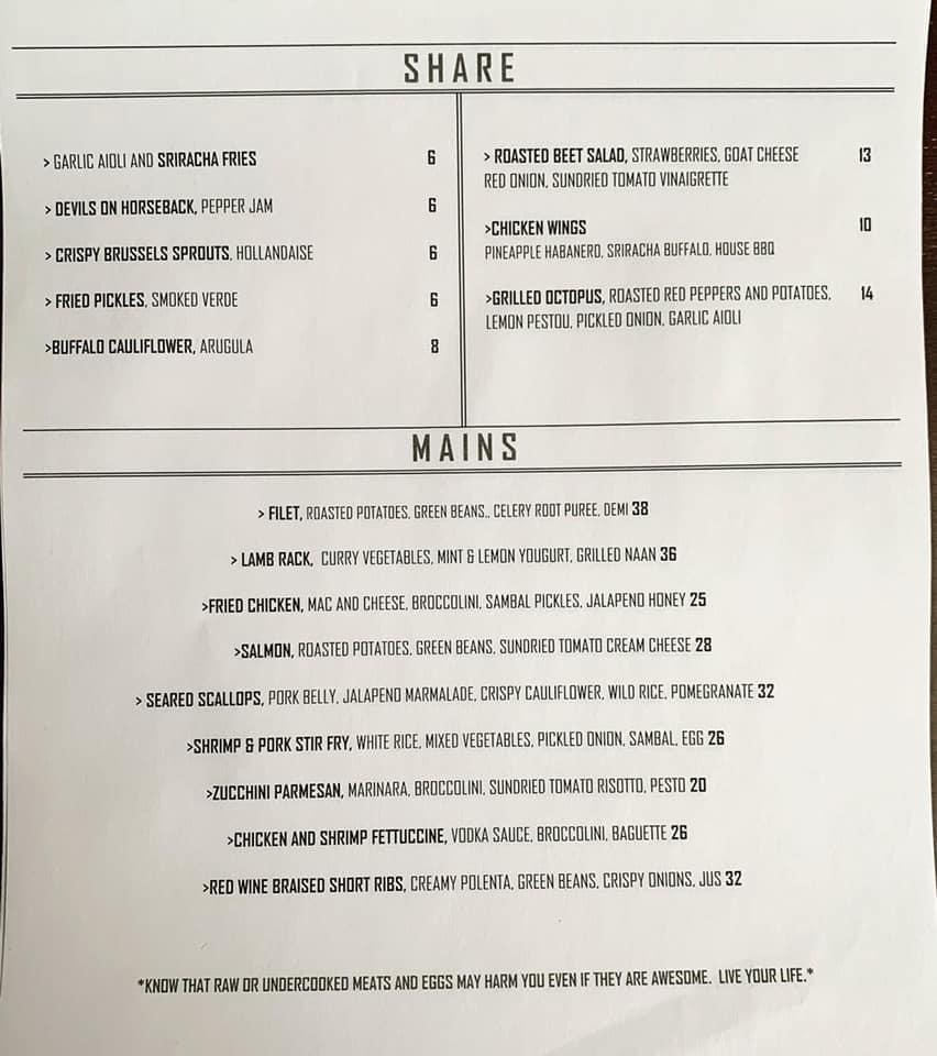 Menu at Table 9 pub & bar, Morgantown