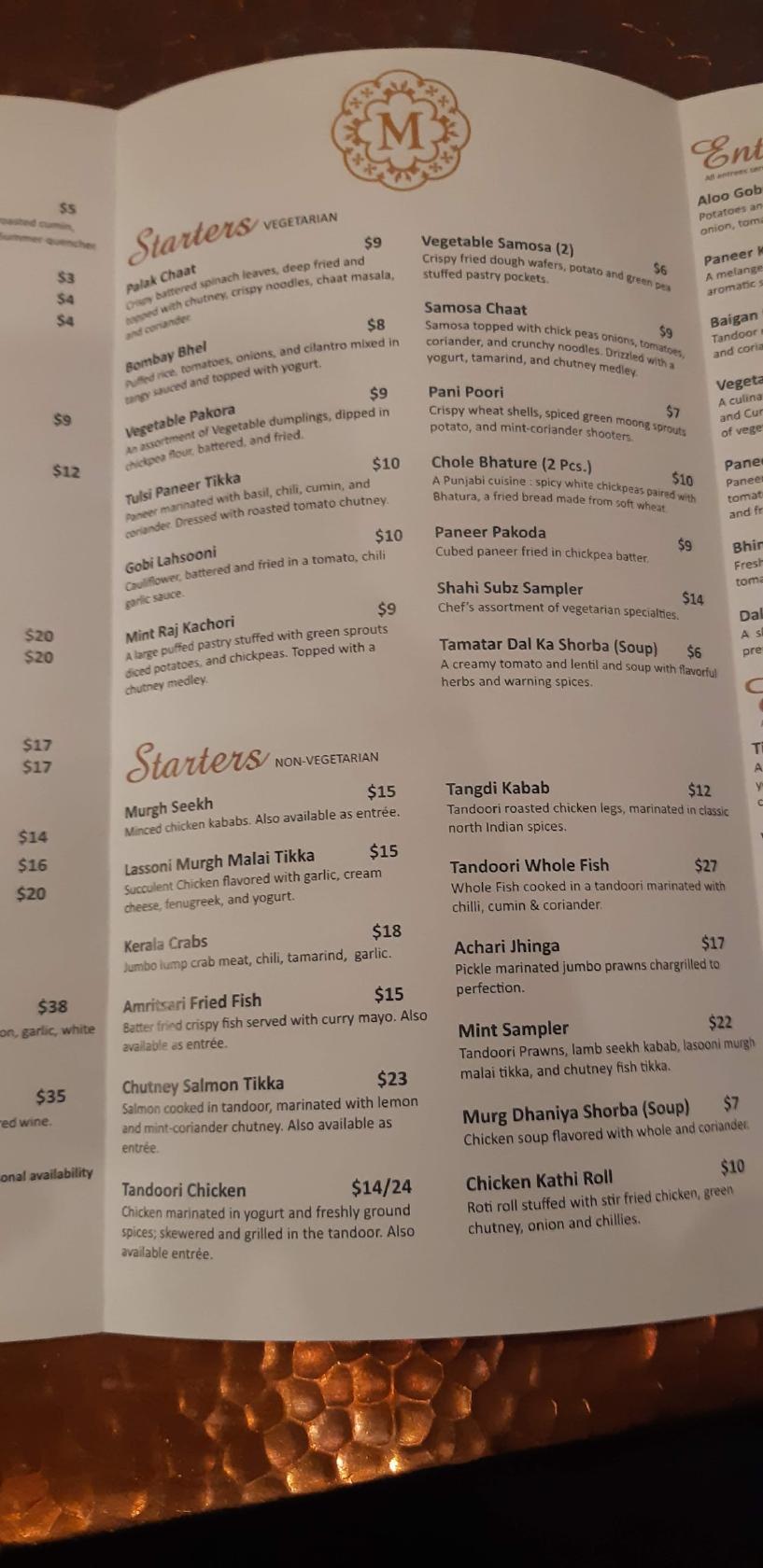 Menu at The Mint Room restaurant, Bel Air