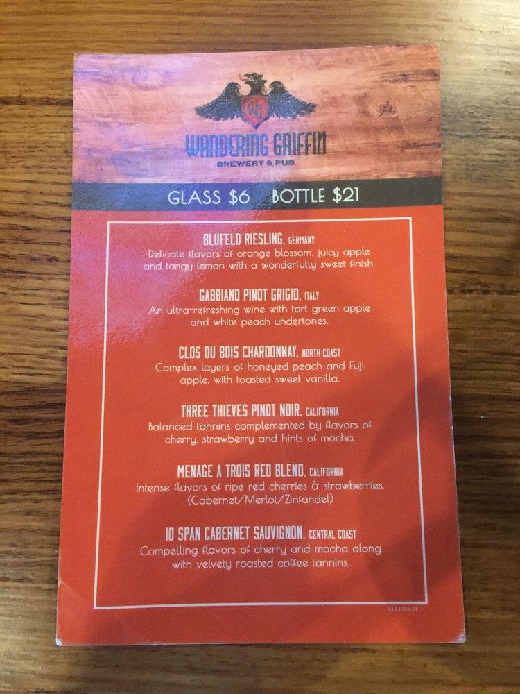 Menu at Wandering Griffin Brewery & Restaurant, Beavercreek
