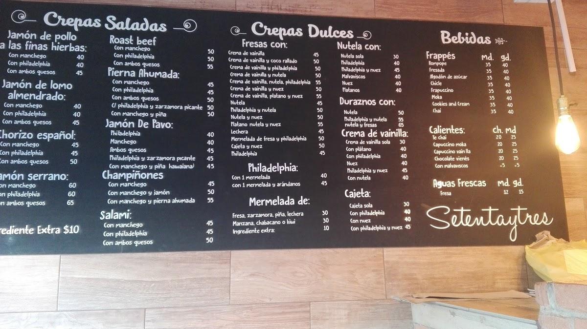 Carta del postres 73 Crepas & Frappe's, Apizaco