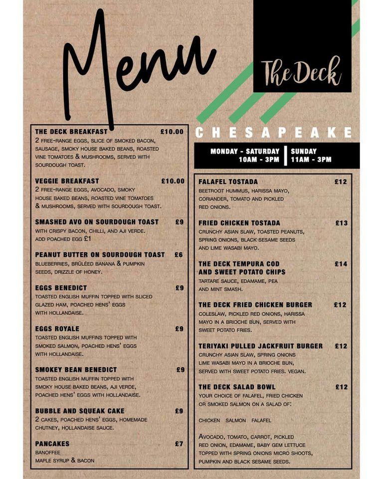 Menu at The Deck Wickham cafe, Fareham