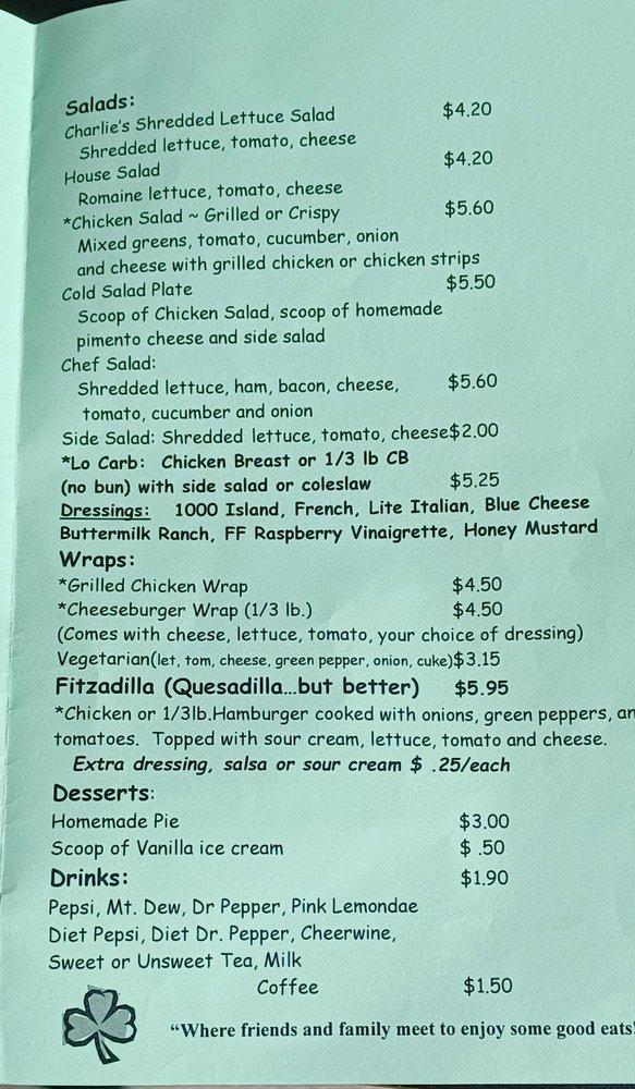 Menu at Fitz On Main restaurant, Kernersville