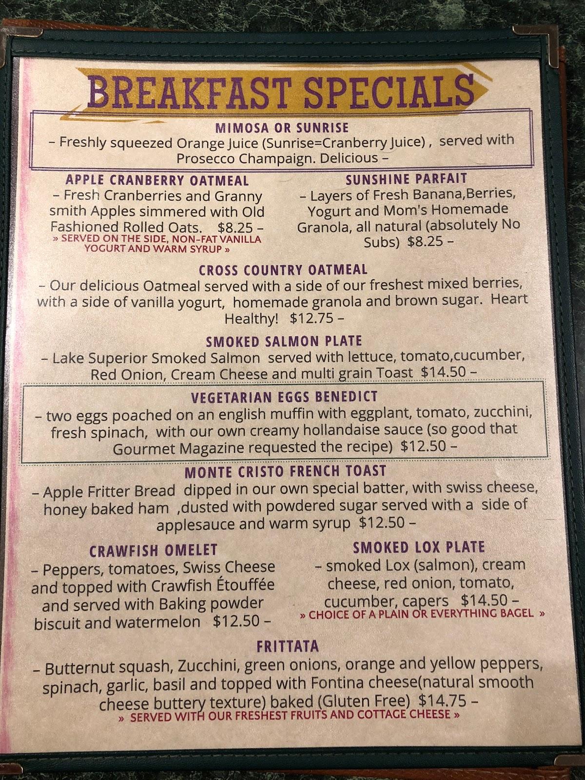 Menu at Island Cafe, Minocqua