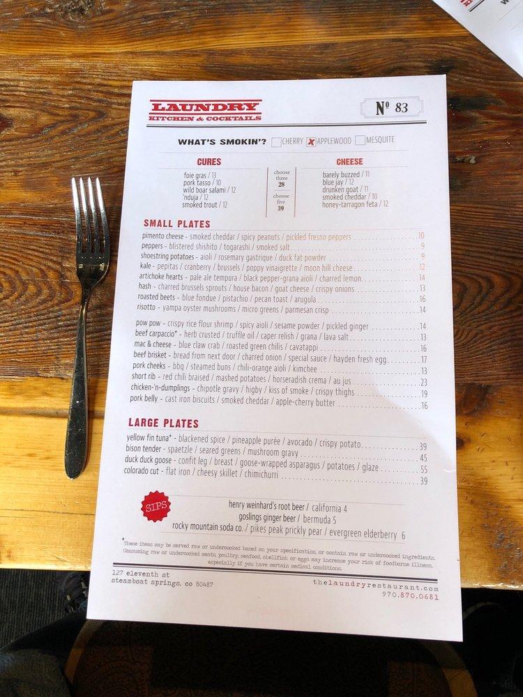 Menu at Laundry pub & bar, Steamboat Springs