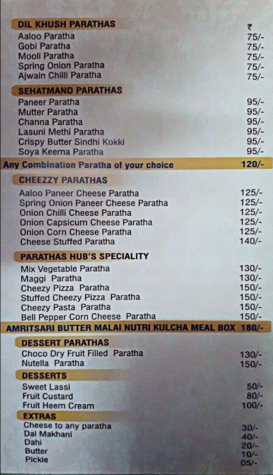 Menu at Paratha HuB, India, Andheri