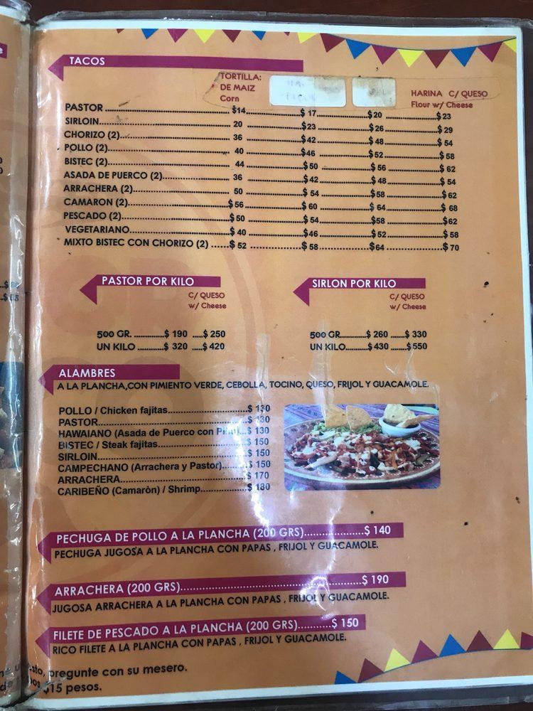 Menu at Señor Taco restaurant, Playa del Carmen, Calle 2 entre Av. 10 y 15