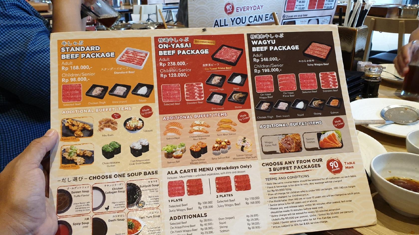 Menu at Shabu Shabu On Yasai restaurant, Jakarta, Aeon Mall Jakarta ...