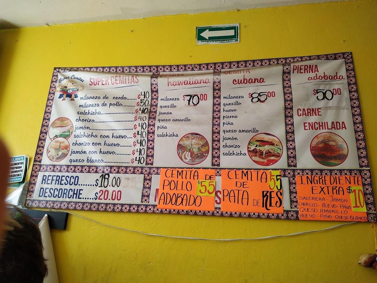 Menu at Super Cemitas Doble Milaneza restaurant, San Andres Cholula