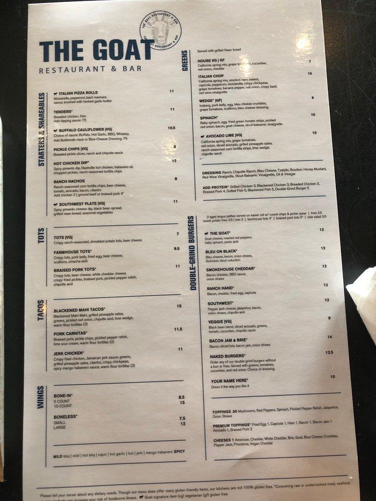 Menu at The Goat Hilliard pub & bar, Hilliard, Brooklands Dr