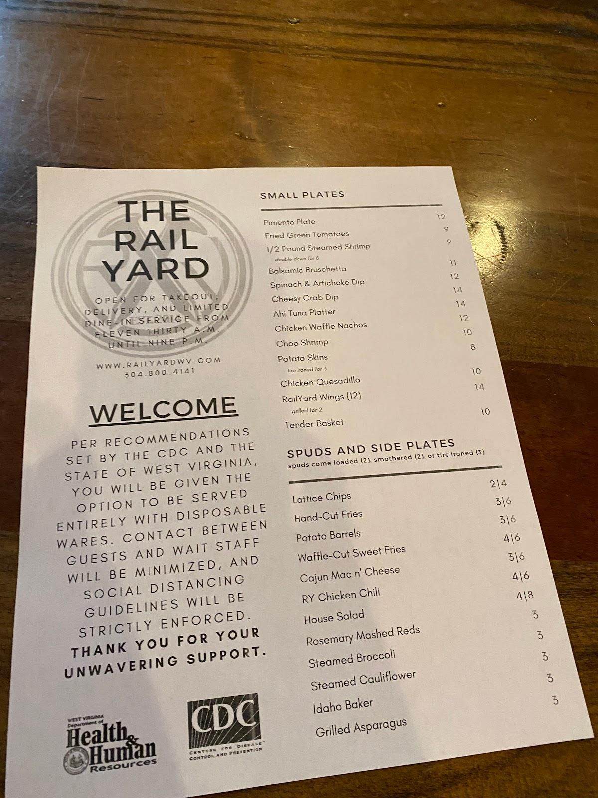 Menu at The RailYard pub & bar, Bluefield
