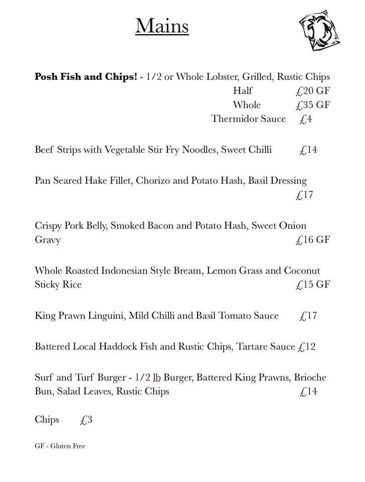 Menu at The Stone Crab restaurant, Saundersfoot
