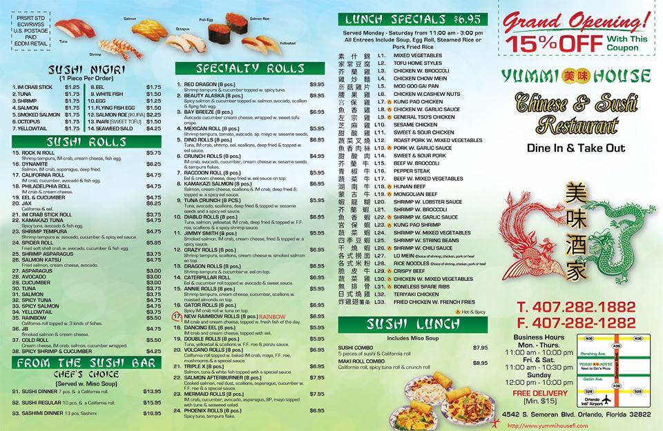 Menu at Yummi House restaurant, Orlando