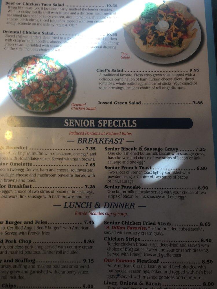 Menu at 4B's restaurant, Dillon