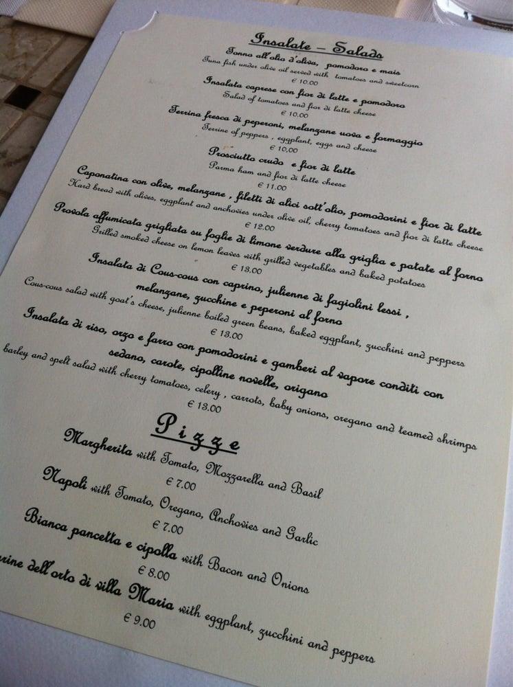 Menu at Villa Maria restaurant, Ravello