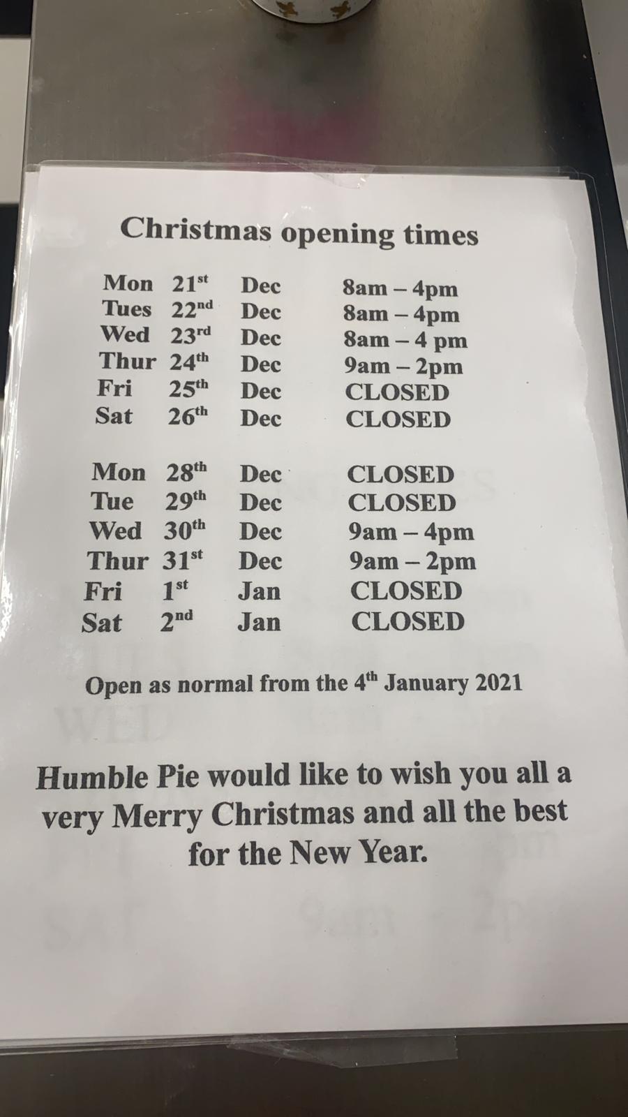 Menu at Humble Pie - West Cork, Clonakilty