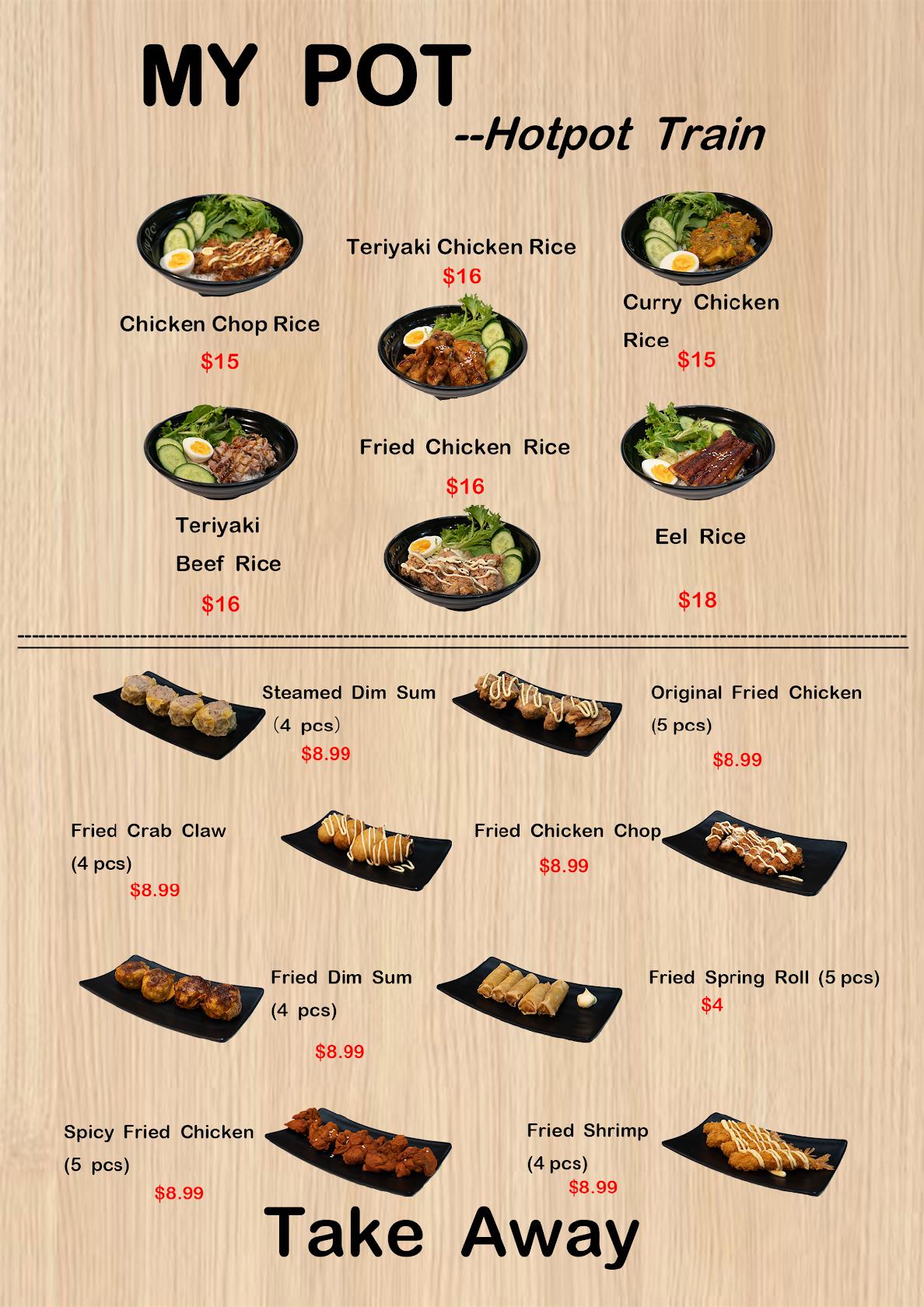 Menu at MyPot restaurant, Hobart