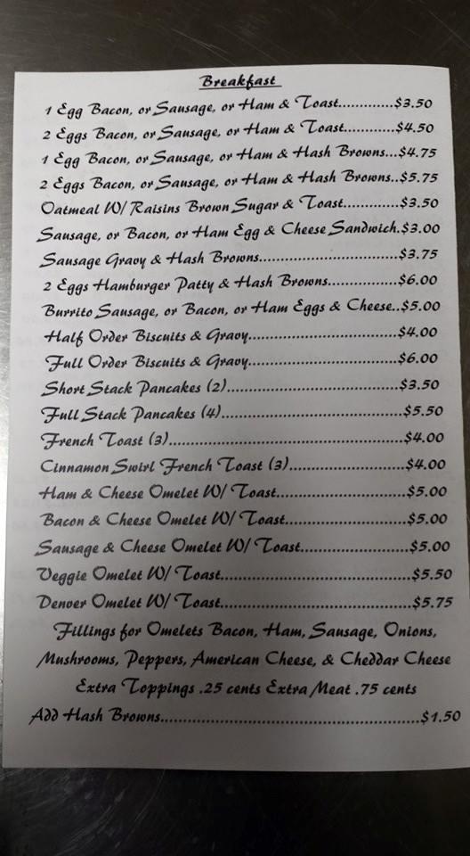 Menu at Sheila's Nut House restaurant, Pontiac