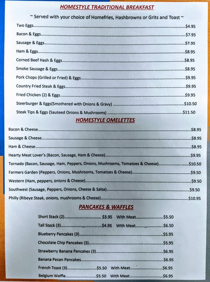 Menu at The Southern Table restaurant, Bunnell