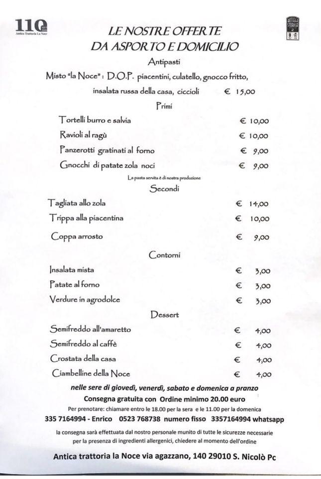 Menu da Antica Trattoria La Noce ristorante, Noce