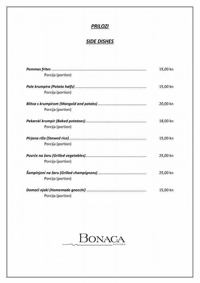 Menu at Konoba Bonaca Zaprešić restaurant, Zaprešić