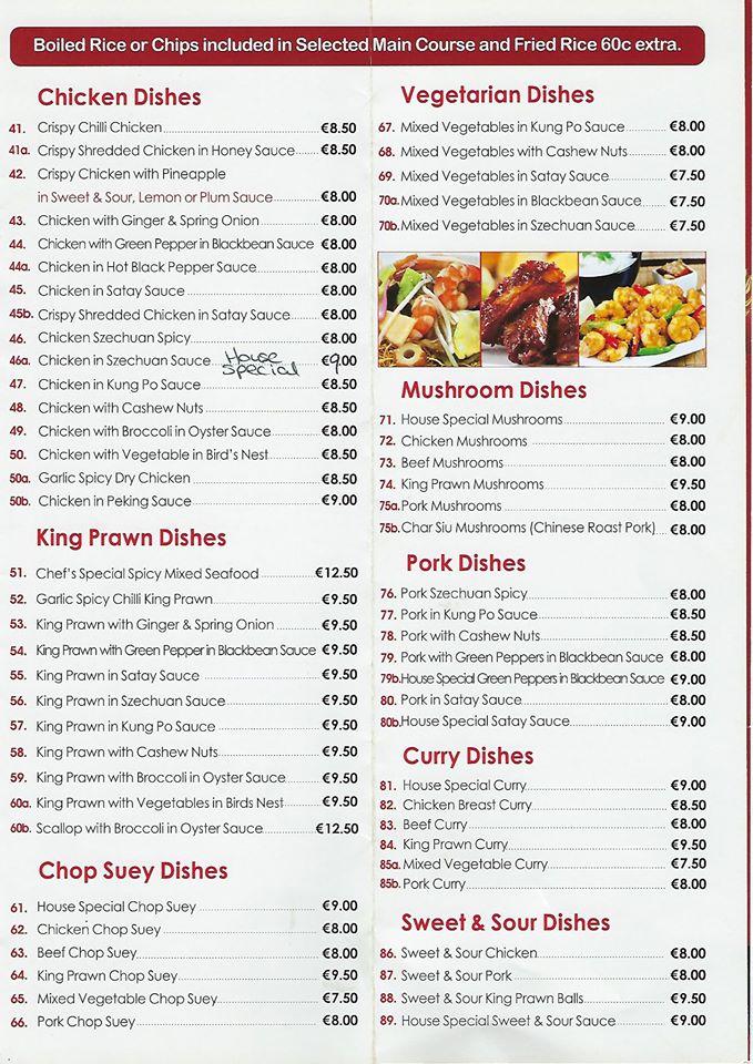Menu at Harmony Chinese restaurant, Killorglin