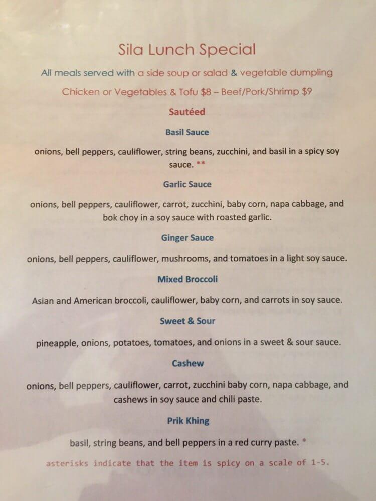 Menu at Sila Thai Restaurant, Rock Hill