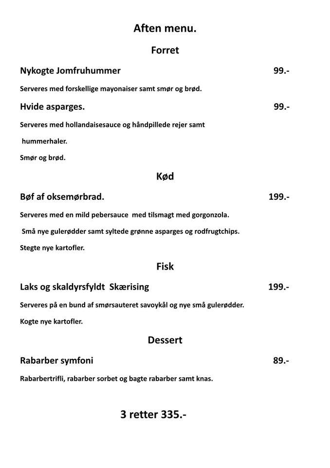Menu at Strandby Badehotel restaurant, Strandby