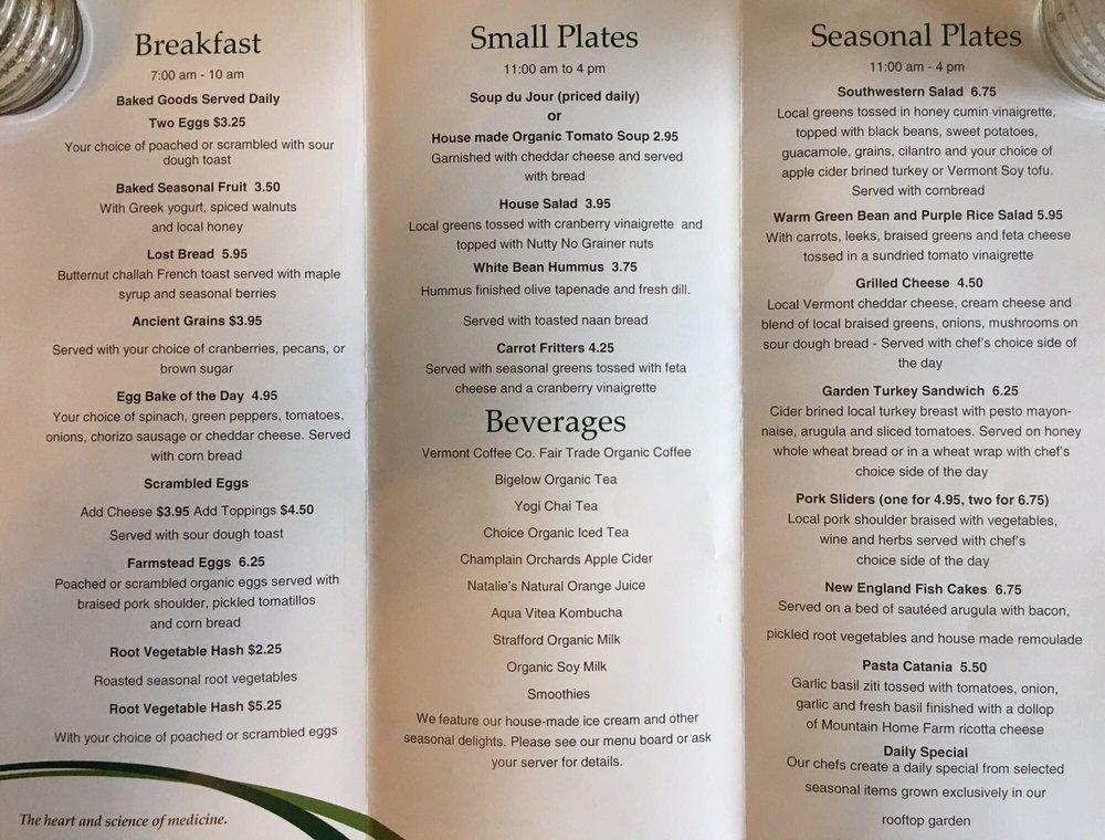 Menu at UVM Medical Center Garden Atrium cafe, Burlington, 111 ...