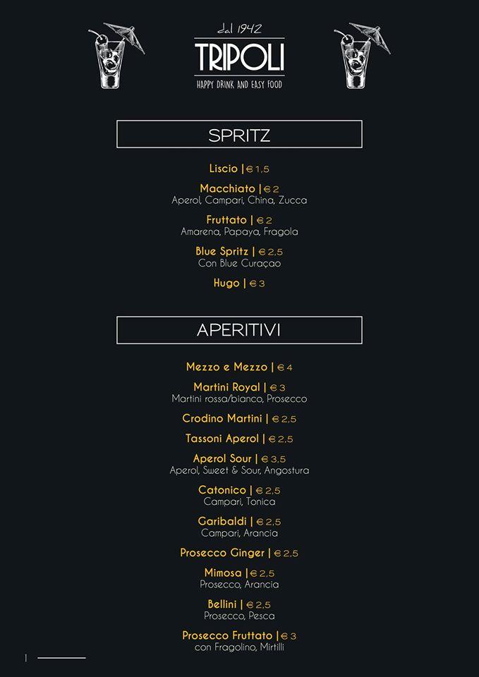 Carta del pub y bar Il Tripoli 2.0 che fu, Arsiero