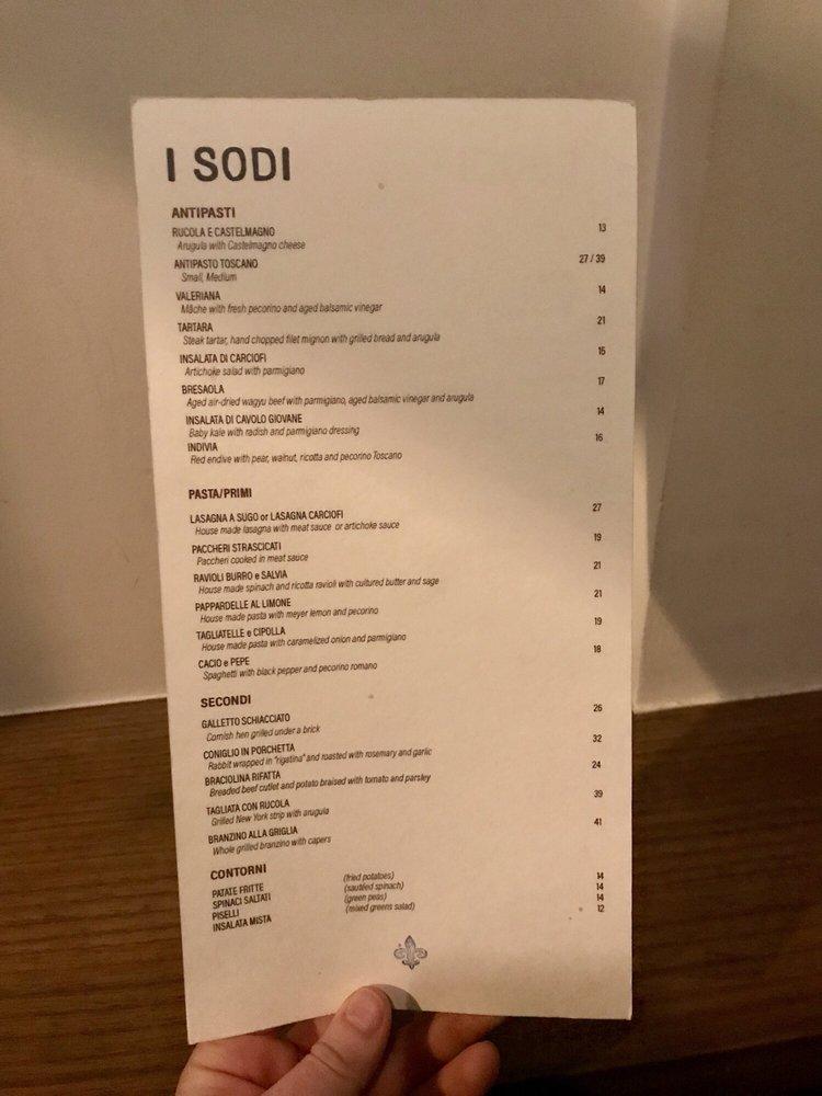 Menu at I Sodi restaurant, New York City, 314 Bleecker St