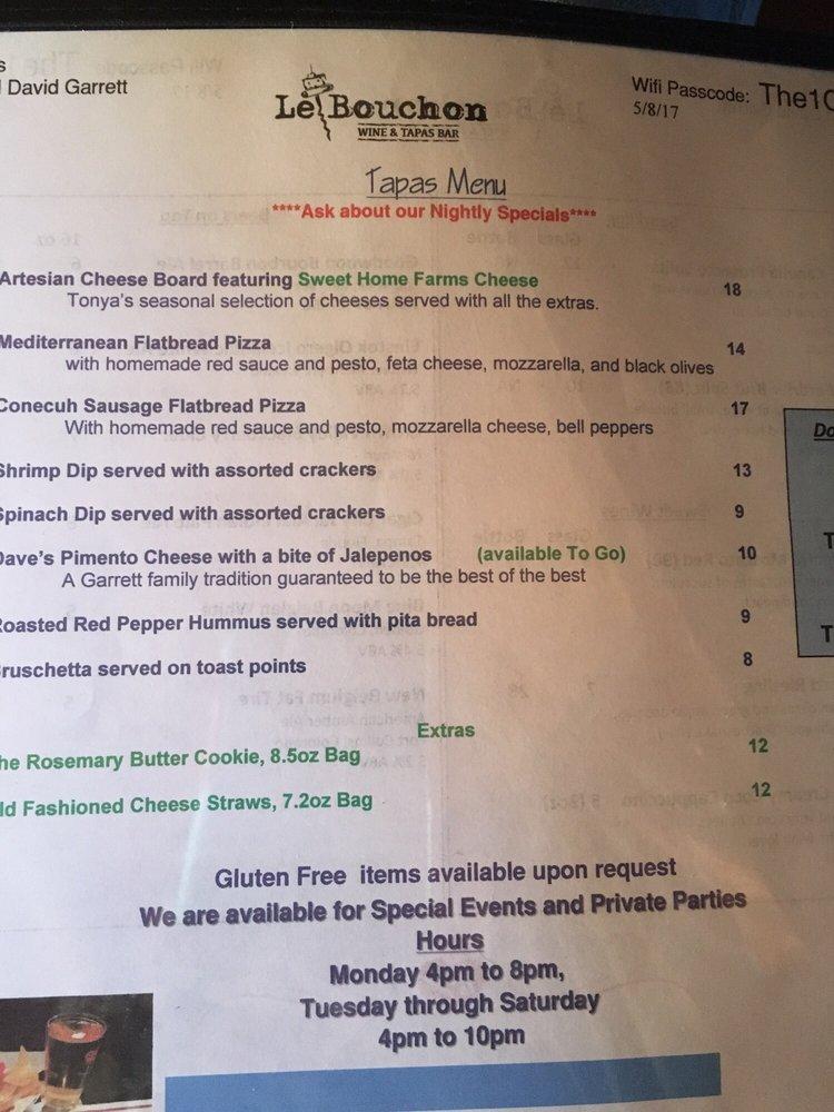 Menu at Le Bouchon pub & bar, Daphne
