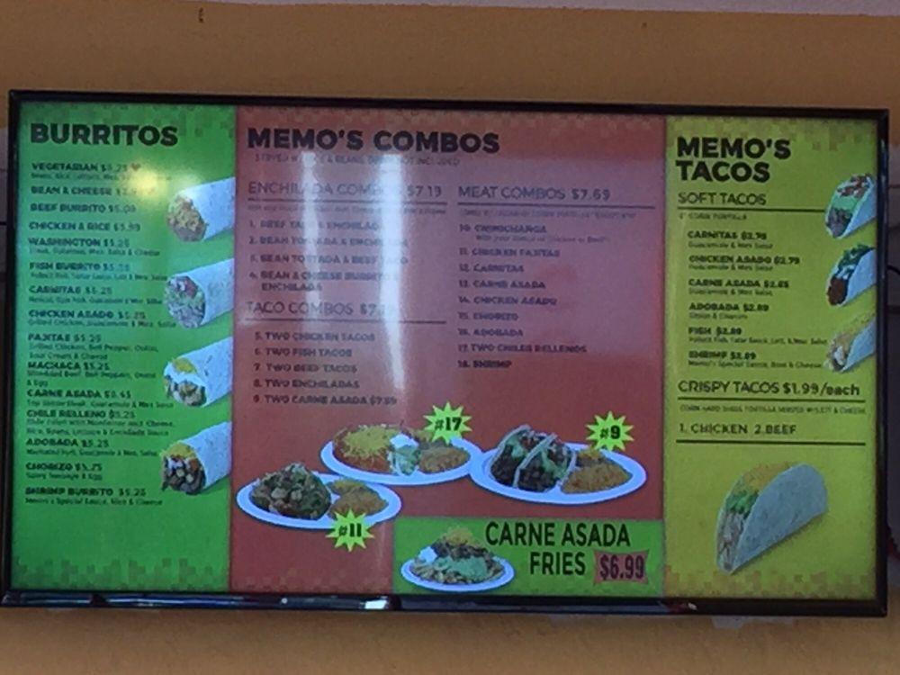 Menu at Memo's Mexican Restaurant, Everett