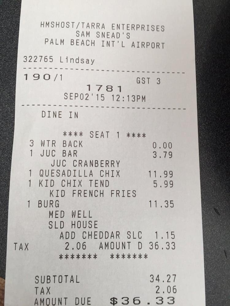 Menu at Sam Snead's Tavern restaurant, West Palm Beach, James L Turnage ...