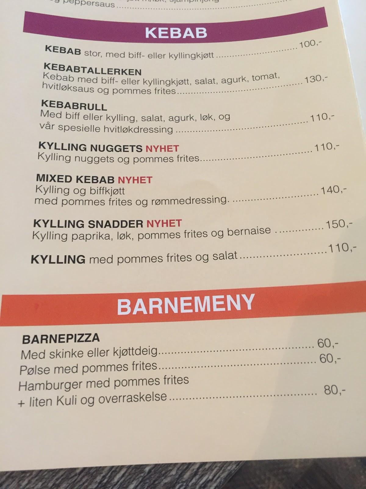 Menu at Viva Napoli Pizzeria, Nesoddtangen