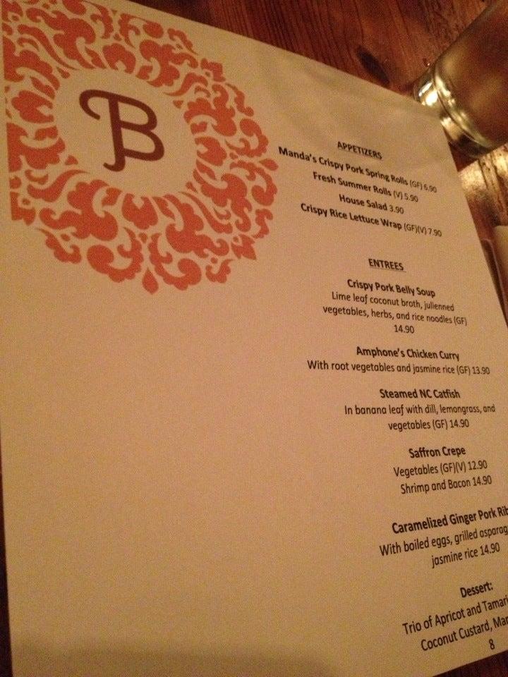 Menu at Bida Manda restaurant, Raleigh