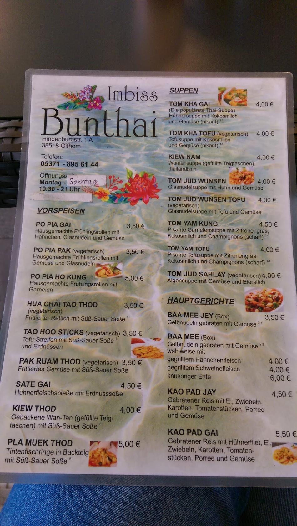 Speisekarte von Imbiss Bunthai restaurant, Gifhorn