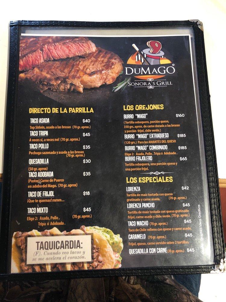 Menu at El Mago steakhouse, Agua Prieta