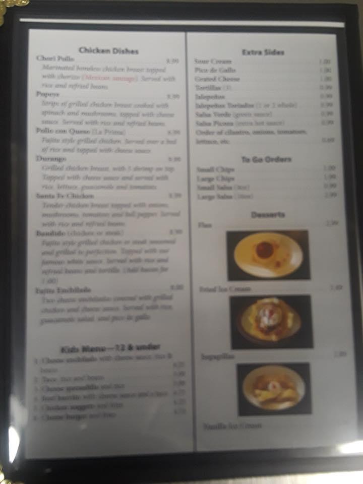 Menu at El Rincon Azteca Mexican Restaurant, Chanute